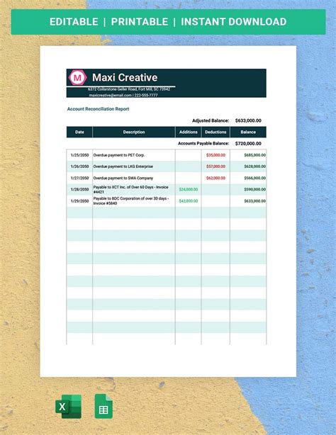 Account Reconciliation Report Template Google Sheets Excel