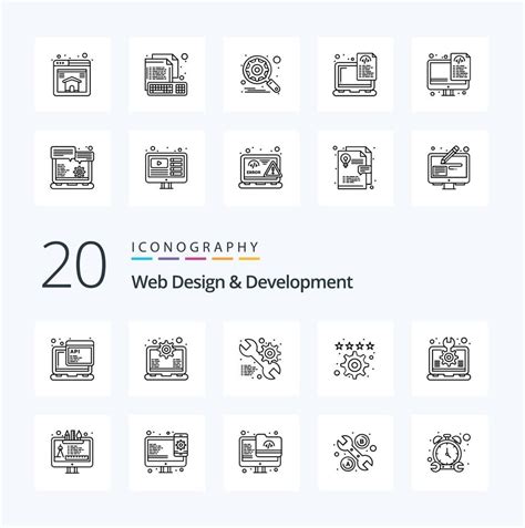 20 web design and development line icon pack like design settings
