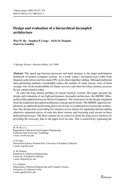 pdf design and evaluation of a hierarchical decoupled architecture