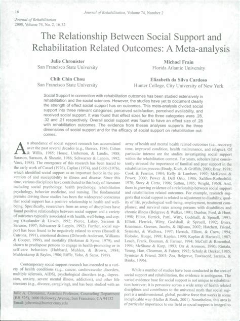 Pdf The Relationship Between Social Support And Rehabilitation