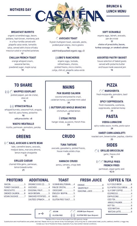 Mothers Day Menus Casaléna Coastal Mediterranean Restaurant In