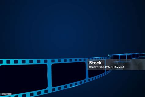 원근법에서 3d 필름 스트립 파란색 배경에 격리 된 필름 릴 스트라이프의 벡터 그림입니다 예술 디자인 릴 시네마 필름 스트립