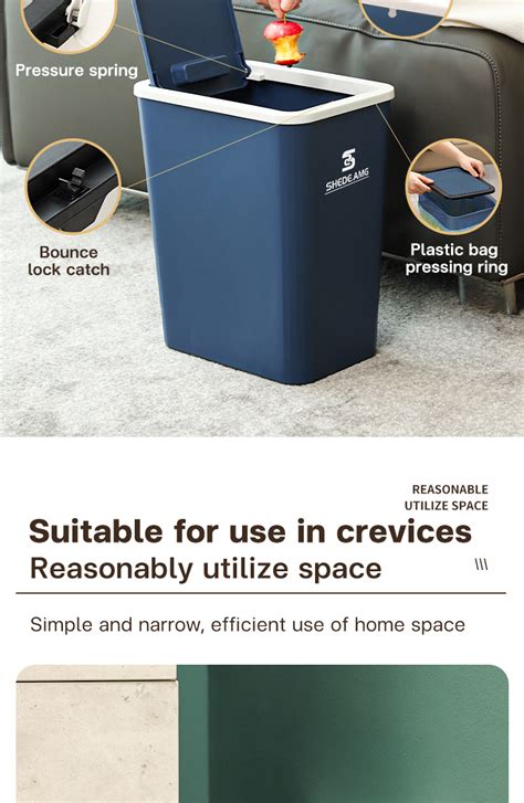 13l Press Type Trash Can Rectangular Garbage Bin Household High Quality