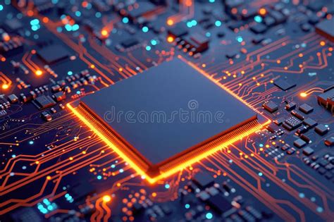Illuminated Cpu On A Detailed Circuit Board Stock Illustration