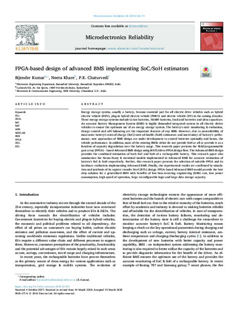 Pdf Fpga Based Design Of Advanced Bms Implementing Socsoh Estimators