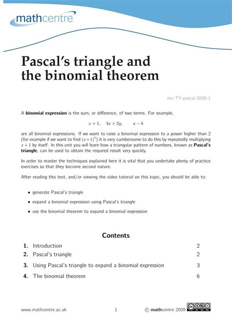 pascal s triangle and the binomial theorem