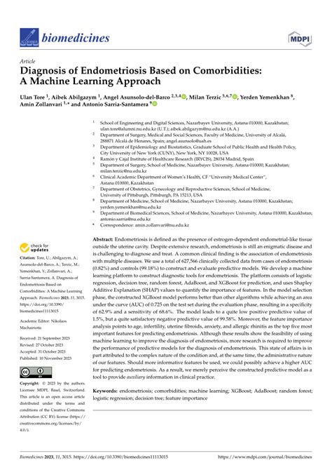 Pdf Diagnosis Of Endometriosis Based On Comorbidities A Machine