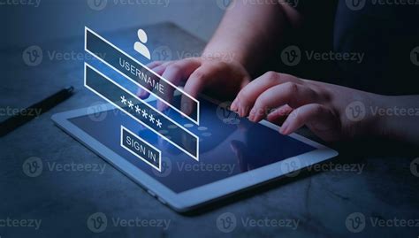 Woman Use Digital Tablet To Login With Holographic Authentication