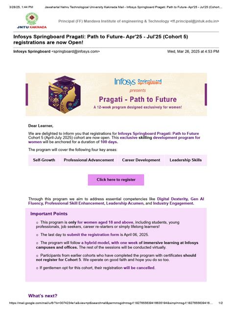 Infosys Springboard Pragati_ Path to Future- Apr'25 - Jul'25 (Cohort 5) registrations are now ...