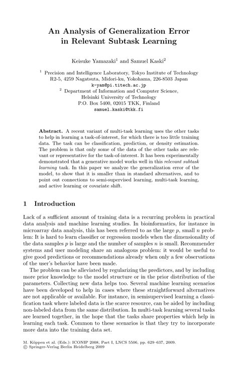 Pdf An Analysis Of Generalization Error In Relevant Subtask Learning