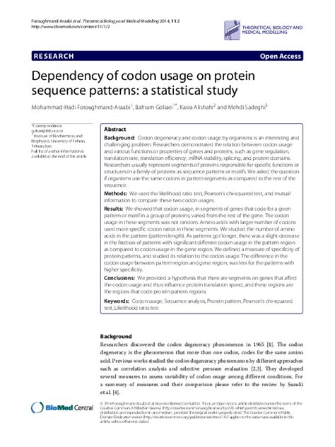 Pdf Dependency Of Codon Usage On Protein Sequence Patterns A