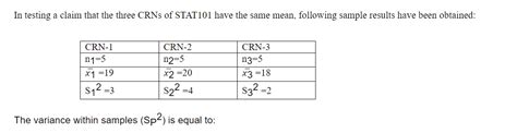 Solved In Testing A Claim That The Three Crns Of Stat101