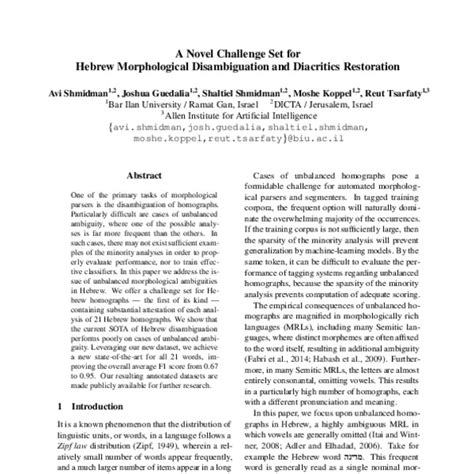 A Novel Challenge Set For Hebrew Morphological Disambiguation And Diacritics Restoration Acl