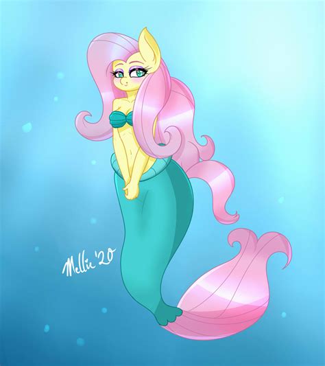 2345080 Safe Artistmelliedraws Fluttershy Mermaid Anthro G4