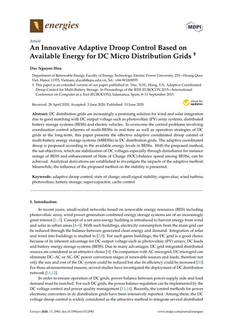 Pdf An Innovative Adaptive Droop Control Based On Available Energy For Dc Micro Distribution Grids