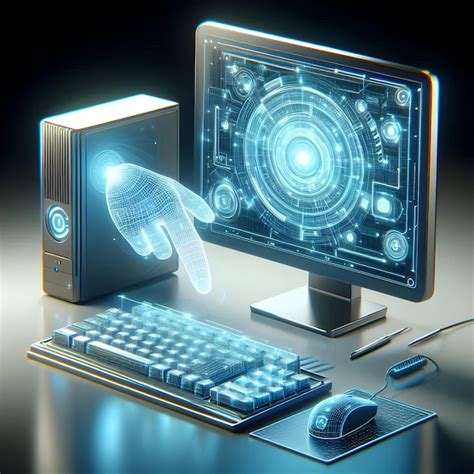 Techsavvy Remote Work Setup 3d Icon Desktop With Holographic Monitor And Keyboard On White