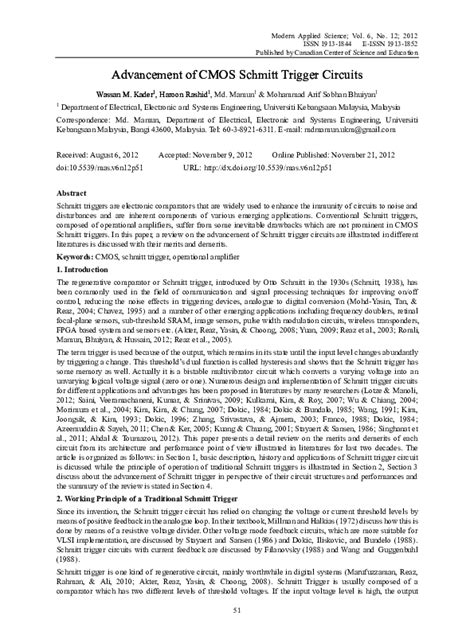 Pdf Advancement Of Cmos Schmitt Trigger Circuits