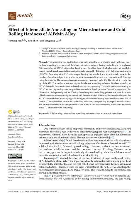 Pdf Effect Of Intermediate Annealing On Microstructure And Cold Rolling Hardness Of Alfemn Alloy