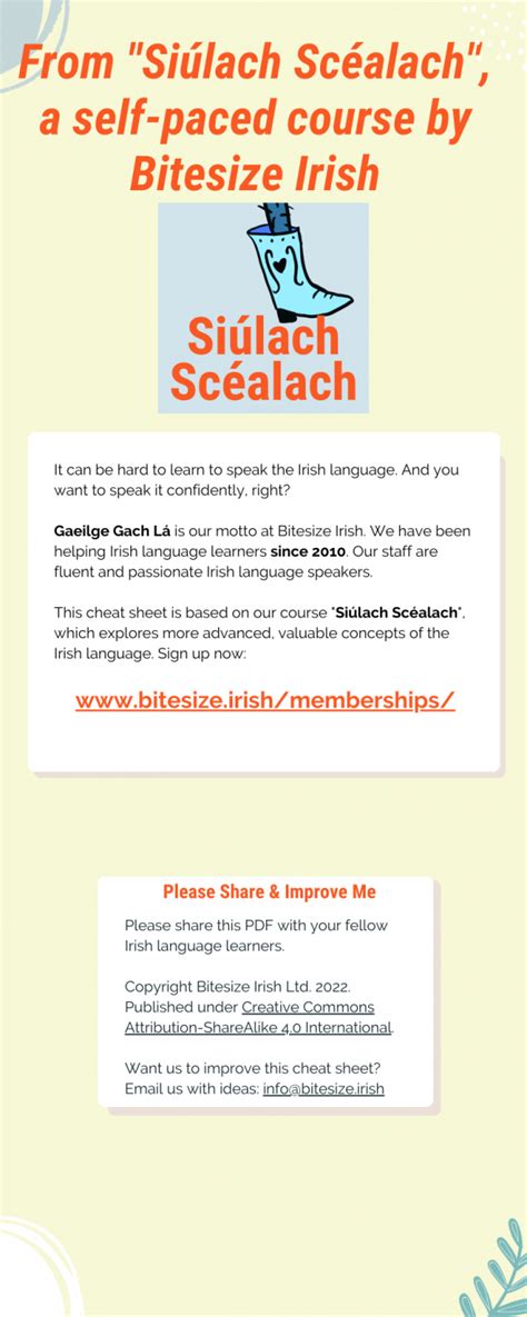 An Aimsir Chaite Past Tense Cheat Sheet