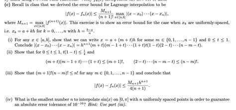 Solved C Recall That In Class That We Derived The Error