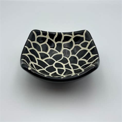 Square Bowl Small Black And White Sgraffito Pattern Sandra S Ceramics