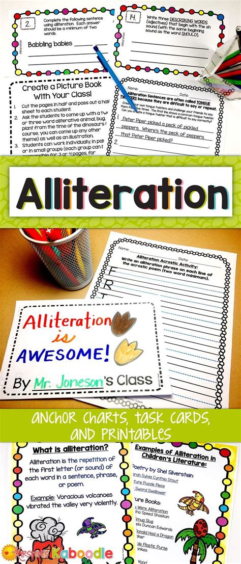 Alliteration Activities Figurative Language Task Cards Anchor Charts