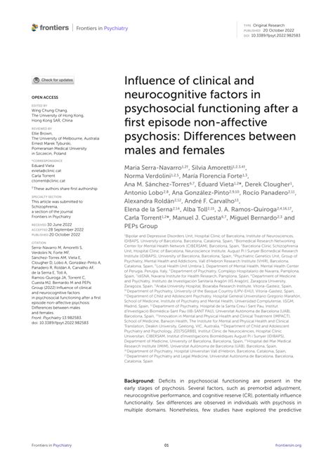 Pdf Influence Of Clinical And Neurocognitive Factors In Psychosocial