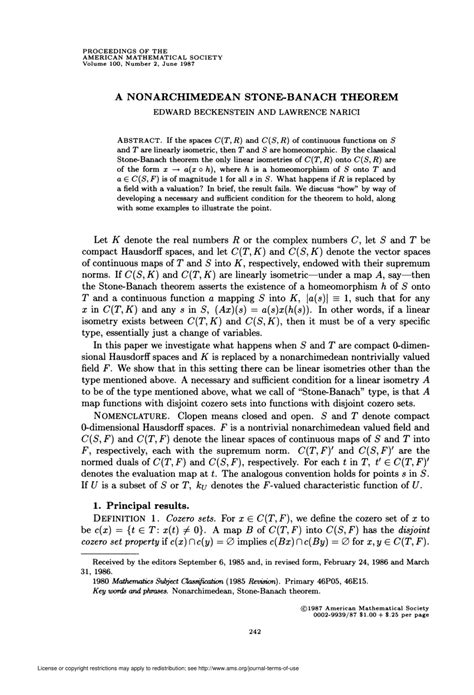 Pdf A Non Archimedean Stone Banach Theorem
