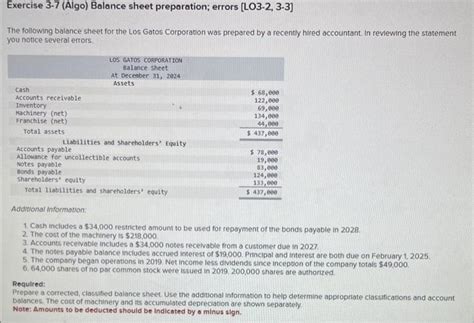 Solved Exercise 3 7 Algo Balance Sheet Preparation Errors