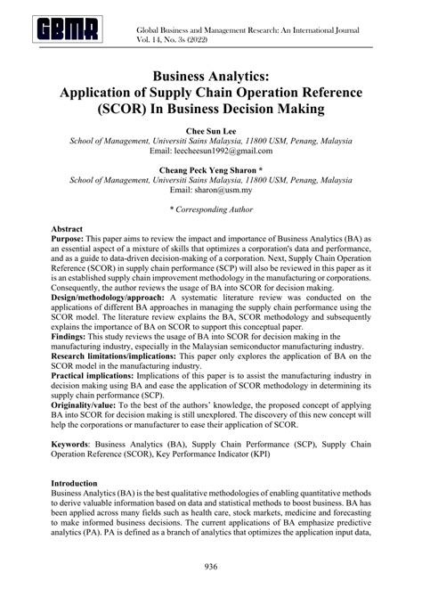 Pdf Business Analytics Application Of Supply Chain Operation Reference Scor In Business