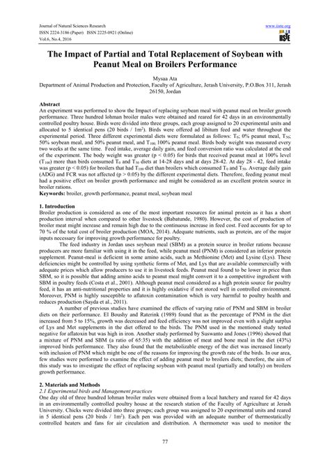 Pdf The Impact Of Partial And Total Replacement Of Soybean With Peanut Meal On Broilers