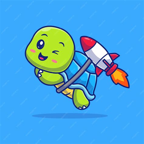 Premium Vector Cute Turtle Flying With Rocket Cartoon Vector Icon