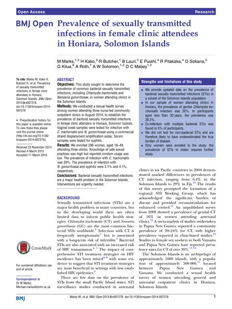 Pdf Prevalence Of Sexually Transmitted Infections In Female Clinic