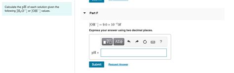 solved calculate the ph of each solution given the following