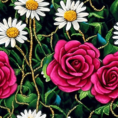 Diamonds Roses Daisy String Pearls Hyper Realistic Graphic · Creative Fabrica