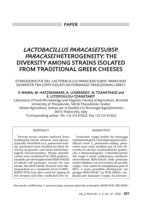 Pdf Lactobacillus Paracasei Subsp Paracasei Heterogeneity The Diversity Among Strains