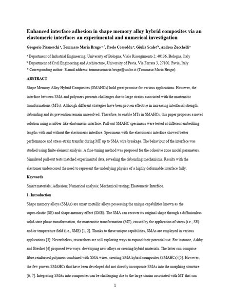 Shape Memory Alloy Hybrid Composite With Elastomeric Interface Pdf Shape Memory Alloy