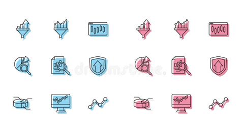 Set Line Pie Chart Infographic Monitor With Sales Funnel Graph Document Financial Growth
