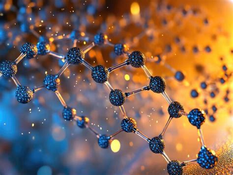 Abstract Molecular Structure With Glowing Particles In Blue And Orange