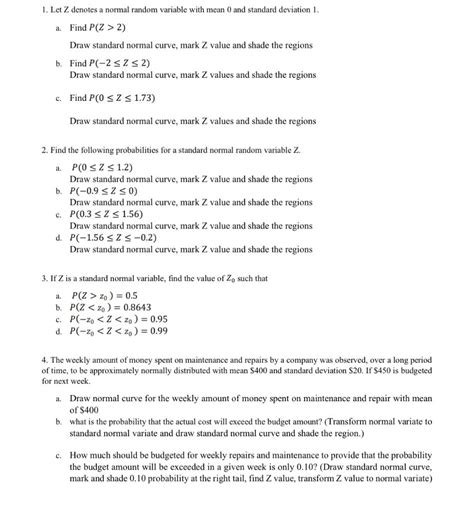 Solved 1 Let Z Denotes A Normal Random Variable With Mean 0