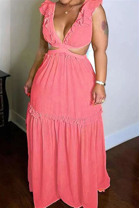 Wholesale Pink Sexy Solid Bandage Hollowed Out Patchwork Backless