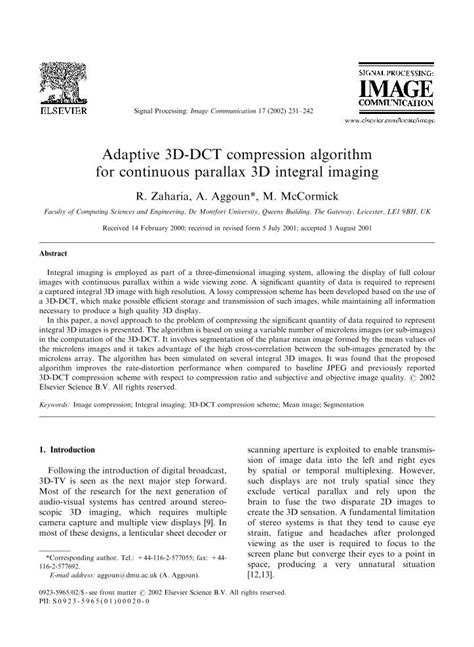Pdf Adaptive 3d Dct Compression Algorithm For Continuous Parallax 3d
