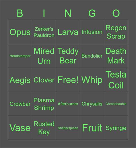 Ror2 Bingo Card