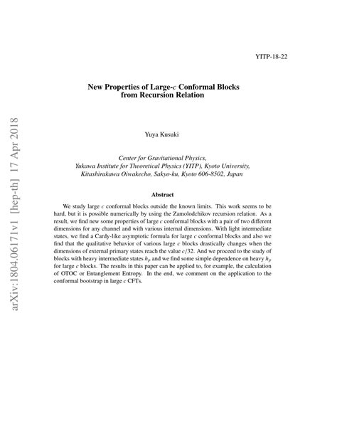 pdf new properties of large c conformal blocks from recursion relation