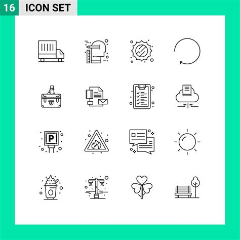 Editable Vector Line Pack Of 16 Simple Outlines Of Case Briefcase Sun