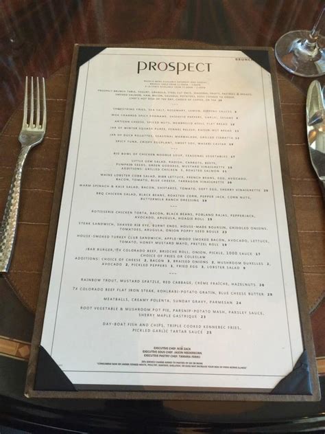 Menu At Prospect At Hotel Jerome Restaurant Aspen