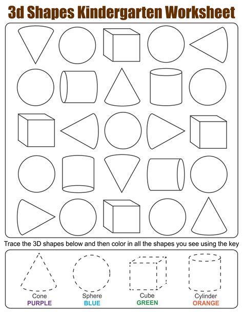 3d Shapes Kindergarten Worksheet Worksheets Library