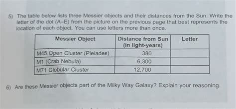 Solved Questions 5 And 6 5 The Table Below Lists Three Messier