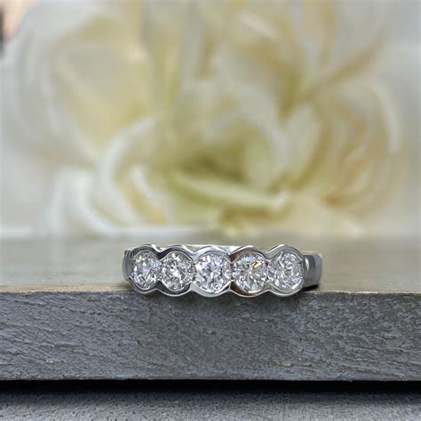 5 Stone Bezel Set Round Diamond Engagement Ring Classic 5 Stone