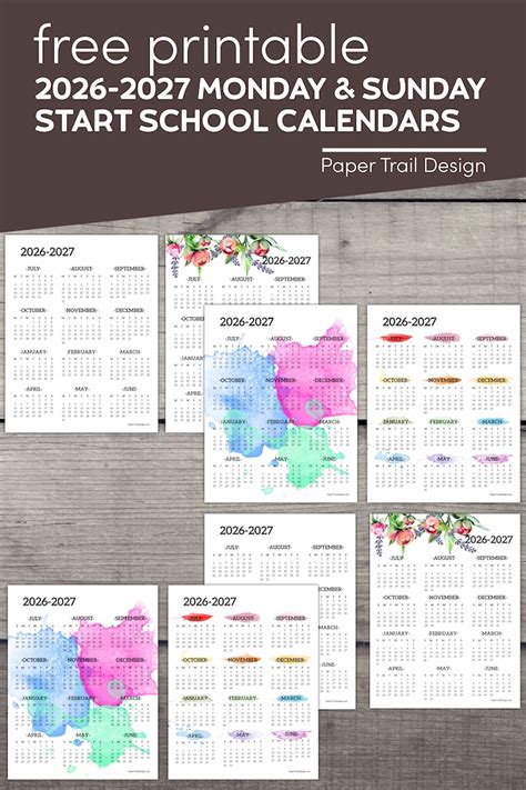 2026 2027 School Year Calendar Free Printable Paper Trail Design